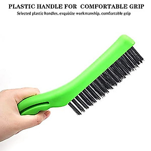 Wire Brush Set Stainless Steel Wire 10 Inch with Plastic Handle Descaling Welding Dust Bending Hand Tool, Teel Brush Rust Remover for Metal, Cleaning Welding Slag Rust Scrubber Brushes 2 PCS by MAXMAN