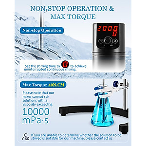 Crispaire Electric Overhead Stirrer Max.40L LCD Digital Lab Mixer 10000mPa.s Time and Speed Adjustable Stirring Rod Included 100-2000RPM 120W