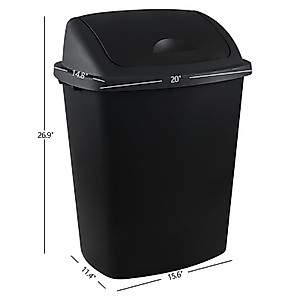 CadineUS 4-Pack 70 Liter Plastic Trash Can with Swing Lid, Large Garbage Can Recycle Bin, Black