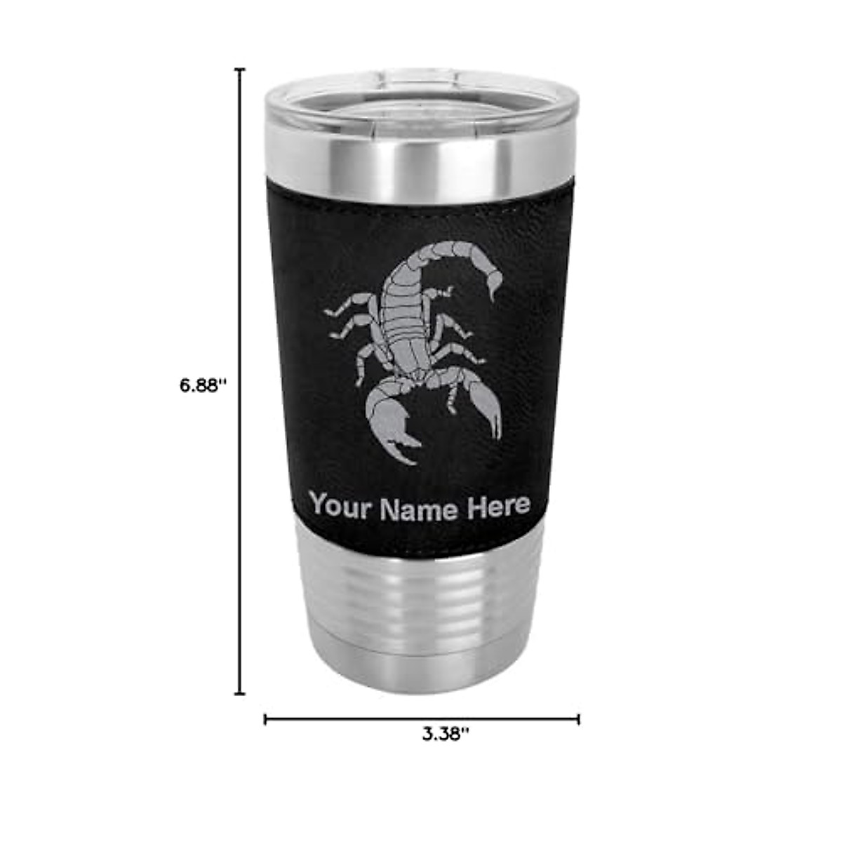 LaserGram 20oz Vacuum Insulated Tumbler Mug, Scorpion, Personalized Engraving Included (Faux Leather, Black)