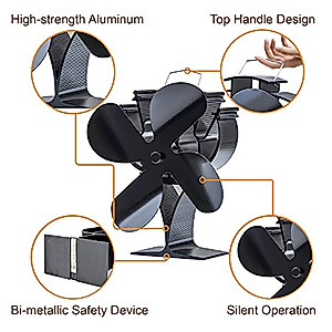 HAWCAFU Wood Stove Fan Heat Powered Stove Fan Fireplace Fan Log Burner Fan with Thermometer for Gas/Pellet/Log/Wood Buring Stove