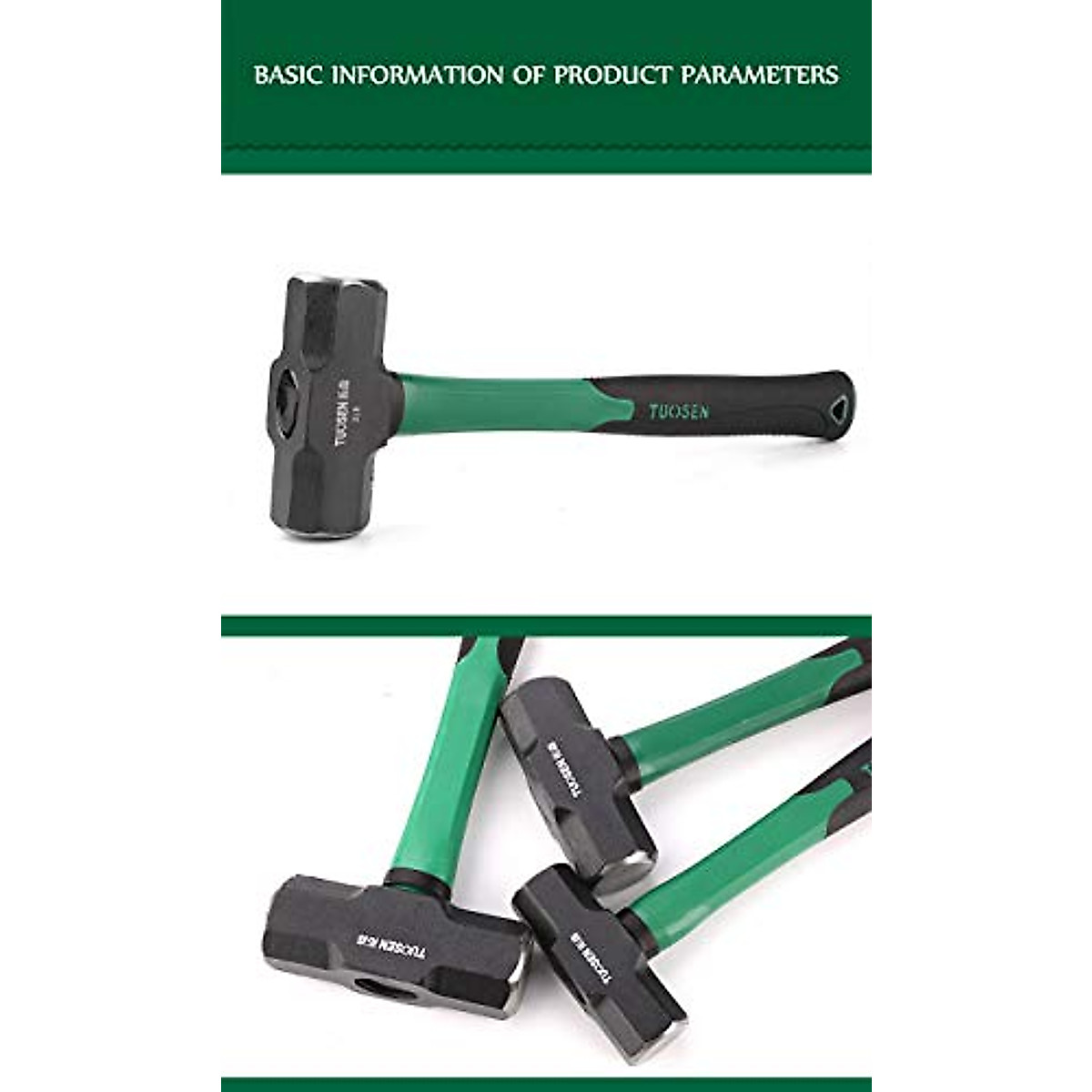 3-Pound heavy duty hammer/Strike Drilling/Crack Hammer, octagonal hammer with fiber shockproof handle,3-Pound Sledge with Fiberglass Handle & No-Slip Cushion Grip