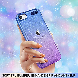 ULAK Clear Gradient Glitter Case for iPod Touch 7th/6th/5th Generation, Hybrid Slim Cute Case for Girls Women, Shockproof Anti-Scratch Soft TPU Bumper Cover for iPod Touch 7/6/5, Blue+Purple