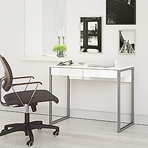 Tvilum 2 Drawer Desk, White High Gloss