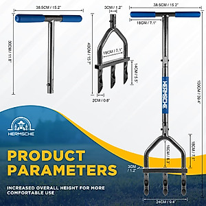Hermsche Lawn Aerator Coring Tool Plug Aeration Manual 3 Core with Slope Top Half-Open Slot Hollow Tine Plug Core Aerators Heavy Duty Tool for Compacted Soils and Lawns Yard Garden