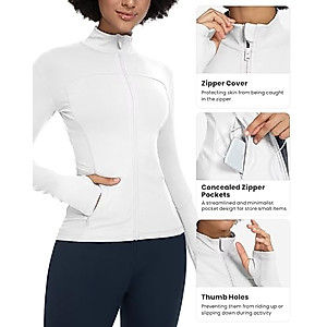 QUEENIEKE Womens Sports Jacket Turtleneck Slim Fit Full-Zip Running Top Size M White