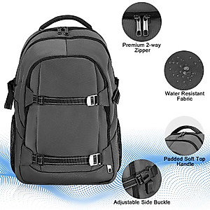 HORHUB Laptop Travel Backpack for Men Women, Anti Theft Business Backpack fits 17 Inch Notebook, Slim Sakteboard Backpack with USB Charging Port, College Bookbag Tech Backpack Teens Boys Gifts, Grey