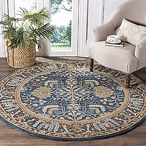 SAFAVIEH Antiquity Collection Area Rug - 6' Round, Dark Blue & Multi, Handmade Traditional Oriental Wool, Ideal for High Traffic Areas in Living Room, Bedroom (AT64B)