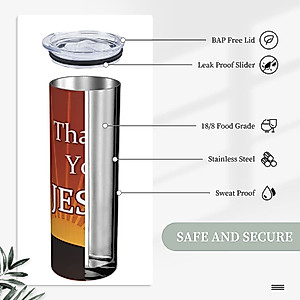 Stainless Steel Skinny Tumbler Thank You Jesus Travel Cup 20 Oz Double Wall Slim Insulated Coffee Mug With Splash Proof Lid & Straw & Cleaning Brush For Home Office