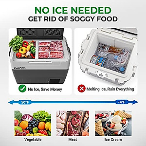 F40C4TMP 12 Volt Portable Refrigerator, 58 Quart Dual Zone Car Freezer, Independent Temperature Control -4℉ to 50℉, 55L Compressor Fridge, Camping, Travel, Trip, Vehicle, Home, 12V/24V DC & 110V AC