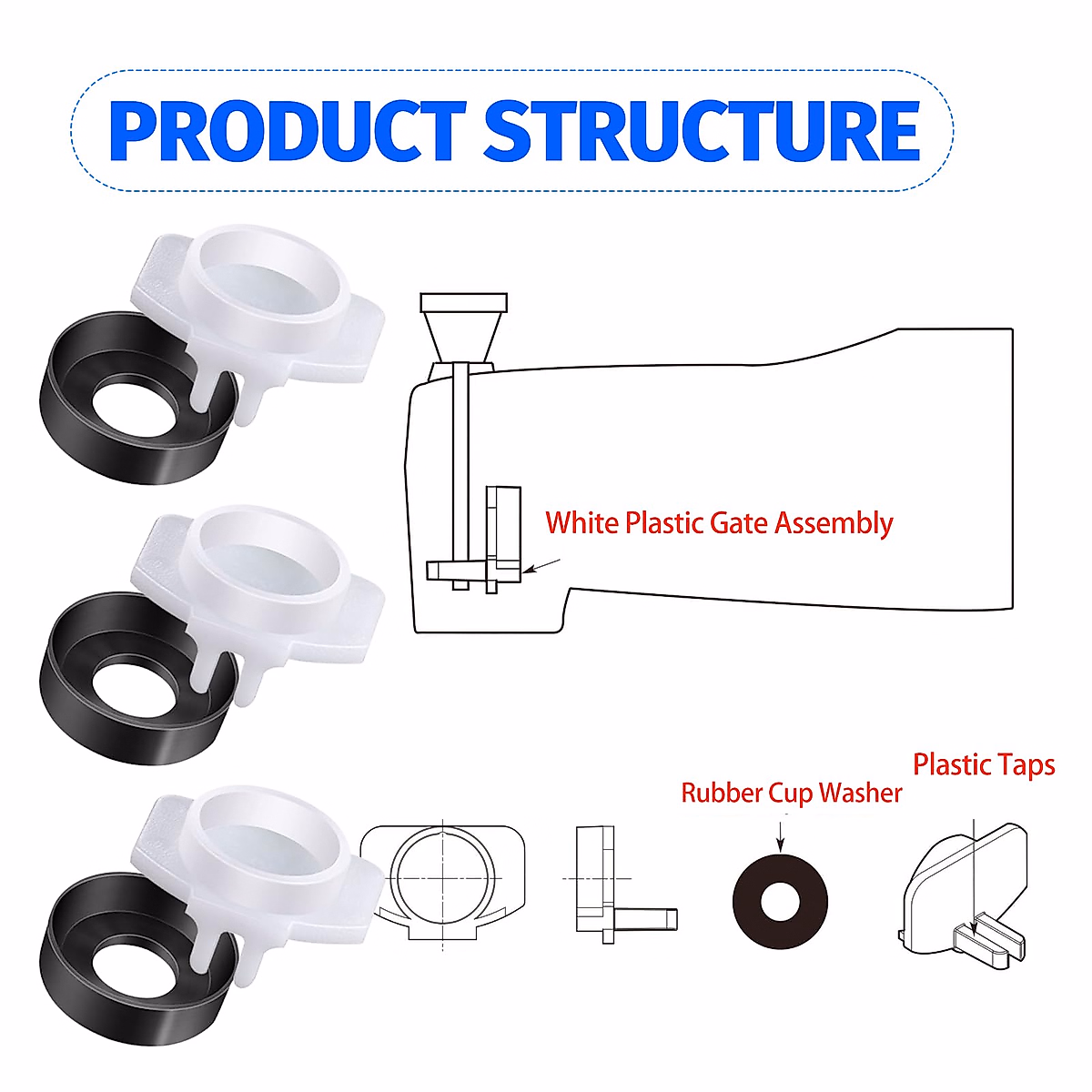 6 Pieces 101237 Cup Seal & Diverter Gate Replacement Parts for 3800 Tub Spout, Tub Spout for Shower Bathtub Faucet Diverter Spout