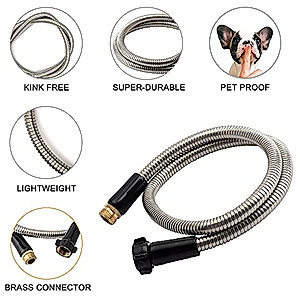 Yanwoo 304 Stainless Steel 4ft Garden Hose with Female to Male Brass Connector, 18mm Outer Diameter Flexible & Lightweight Heavy Duty Short Water Hose for Outdoor (4 Feet)