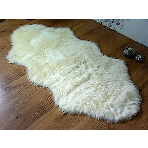 Sheepskin Rug Double Pelt Natural White Fur 2x6