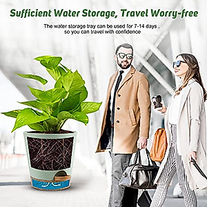 YNNICO Indoor Self Watering Planters with Drainage Holes and Saucers, 8, 7, 6.5, 6, 5.5, 5 Inches, Green, 6 Pots