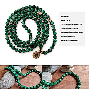 SJUENSXH Mala Bead Strand Bracelet, 108 Buddhist Prayer Beads Yoga Meditation Green Malachite Beads Necklace Women man