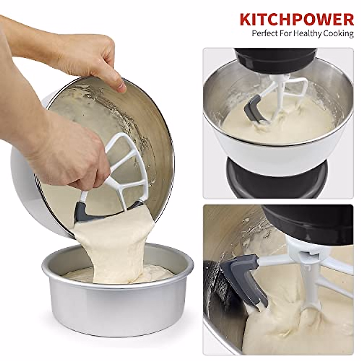KITCHPOWER 4.5-5 Quart Flex Edge Beater for KitchenAid Tilt-Head Stand Mixers White