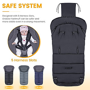 Orzbow Universal Footmuff for Stroller, Winter Warm Baby Stroller Bunting Bag, Waterproof Windproof Warm Polar Fleece Lined for Toddler Stroller Sleeping Bag, Black