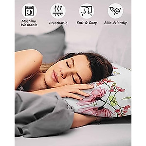 Edwiinsa Red Teal Spring Floral Pillow Covers King Standard Set of 2 20x36 Bed Pillow, Farmhouse Summer Flowers Plush Soft Comfort for Hair/Skin Cooling Pillowcases with Envelop Closure