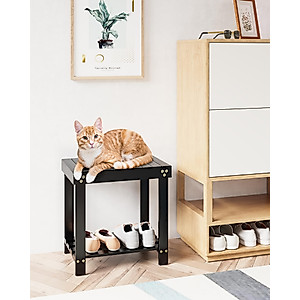 Bamneat Small Bamboo Bathroom Shower Bench with Storage Shelf, Durable Shower Stool for Shaving Legs, Indoor and Outdoor Use, Black