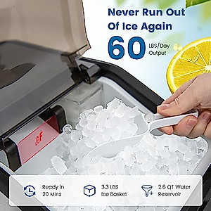 COSTWAY Nugget Ice Maker Countertop, 60 Lbs/24H, Pebble Ice Machine with Self-Cleaning, 12H Appointment Function, 2 Ways Refill Water, Portable Ice Maker for Home Office Bar Party, Stainless Steel