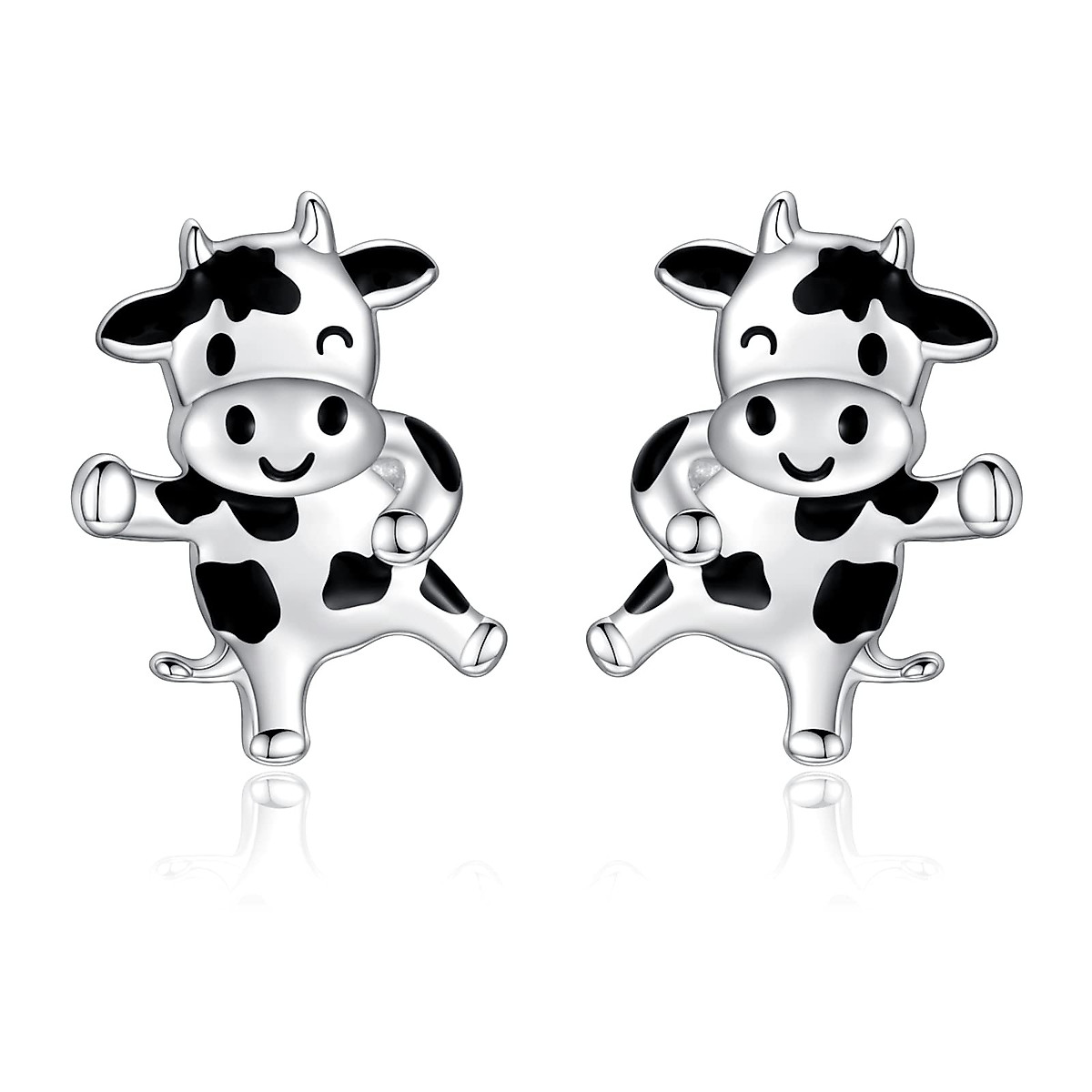 925 Sterling Silver Animal Earrings Hypoallergenic Cow Bunny Unicorn Ladybug Sloth Dragonfly Stud Earrings for Women Jewelry Gifts (Cow)