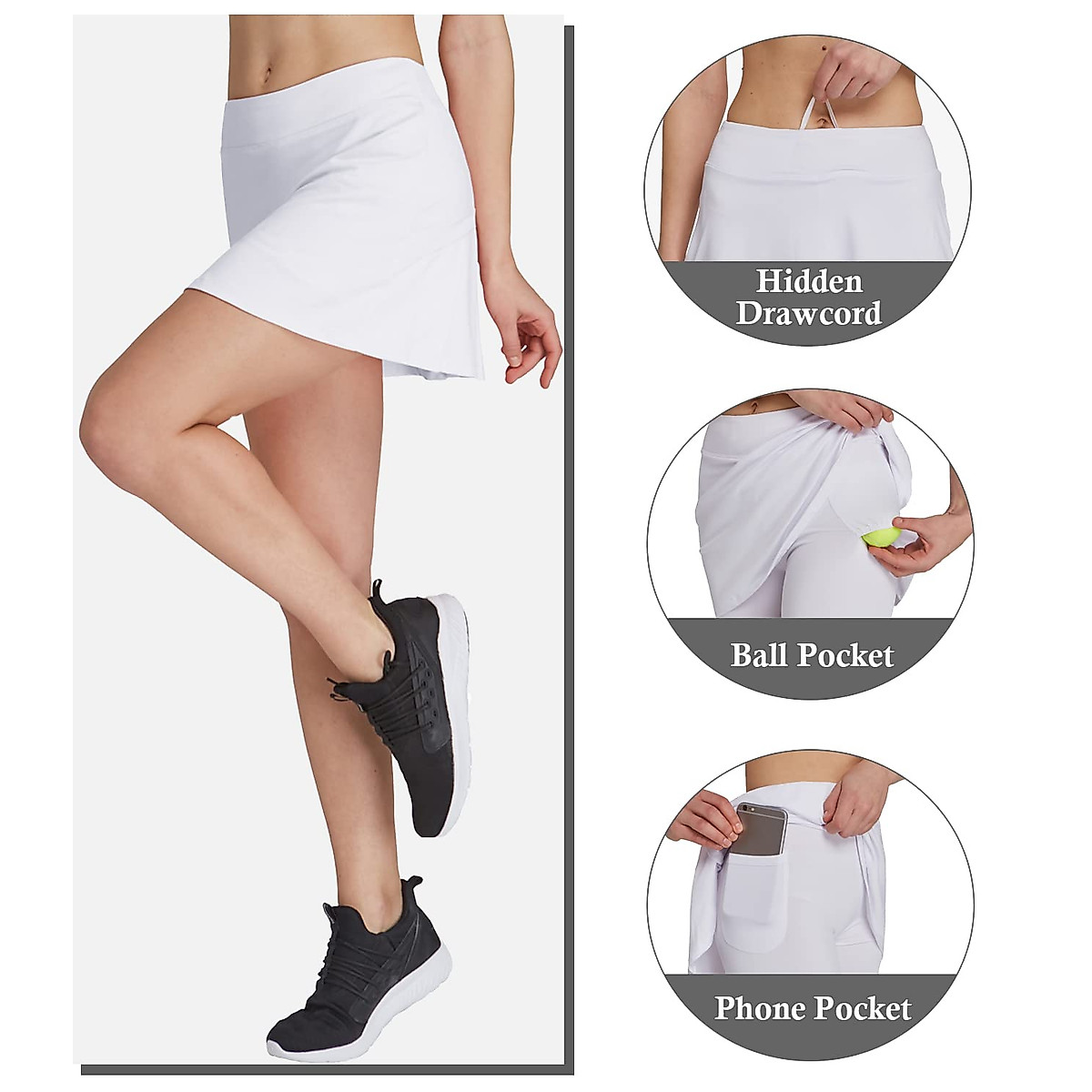 HonourSex Women Golf Skirts with Pockets Tennis Skirts with Shorts Skorts Activewear Hiking White L
