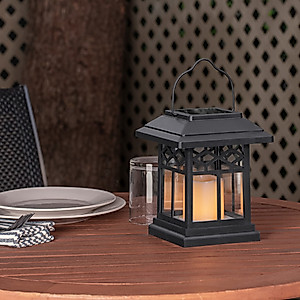 Sterno Home GL44258 Hanging Solar LED Light Flameless Candle Lantern, 6.5", Black