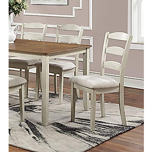 OSP Home Furnishings West Lake Dining Table Set, 7-Piece, Antique Tobacco Finish Top and Cream Base with Linen Fabric