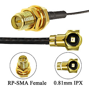 IPX to RP-SMA Female Extension Cable 0.81mm U.fl MHF4 to RP SMA Female Wifi Antenna Cable for Wireless Network Bluetooth Mini PCI to Reverse Polarity SMA Female Coaxial Cable 12inch (30cm) 5 Pack