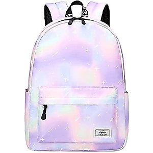 mygreen Tie Dye Girls Backpack, Kid Backpacks for Girls Cute Lightweight Bookbag with Lunch Bag Galaxy Green Purple