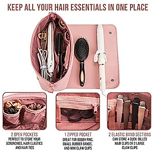 Barefoot Caribou Hair Tools Travel Bag and Heat Resistant Mat for Flat Irons, Straighteners, Curling Iron, and Haircare Accessories, 2-in-1 design, with Interior Pockets, Portable Organizer, Neoprene (Dune)