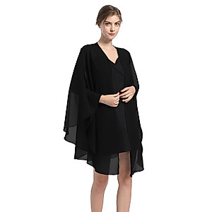Baoqiya Chiffon Shawls and Wraps Wedding Party Shawl Scarf for Women Bridal Evening Dress on Special Occasion Dresses (Black)
