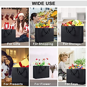 Umoonfine Gift Wrap Bag, 12 Pack Extra Large Black Paper Bags with Ribbon Handles, 15.7x5.9x12 Inches, Reusable for Shopping, Wedding, Party