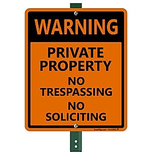 SmartSign "Warning - Private Property, No Trespassing, No Soliciting" LawnBoss® Sign | 10" x 12" Aluminum Sign With 3' Stake