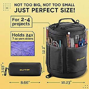 Starter Pack of 12x50g Acrylic Yarn Skeins with Black Yarn Storage Bag Bundle