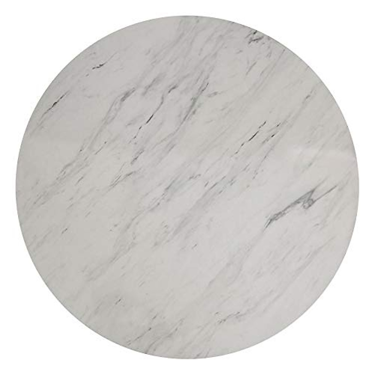 Benjara Contemporary Round Dining Table with Faux Marble Top, White and Chrome