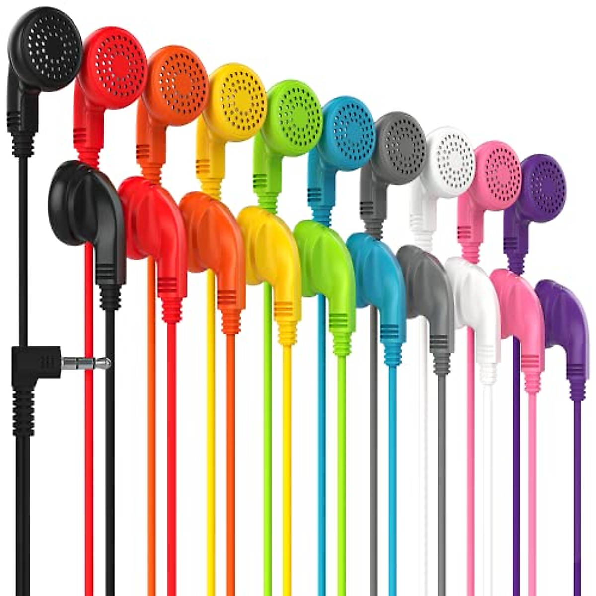 Maeline Bulk Earphones with 3.5 mm Headphone Plug - 10 Pack - Multi