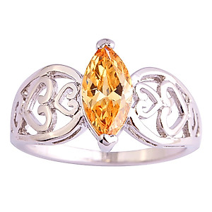 Emsione Women's 925 Sterling Silver Plated Marquise Cut Created Morganite Simple Celtic Heart Statement Eternity Band Cocktail Party Ring Size 7