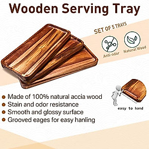 5 Pack Solid Acacia Wood Serving Trays, 14 x 5.5 Inches Rectangular Wooden Serving Board for Food Appetizer Serving Tray Plates for Vegetables Fruit Charcuterie Cheese Platters Home Kitchen Decor