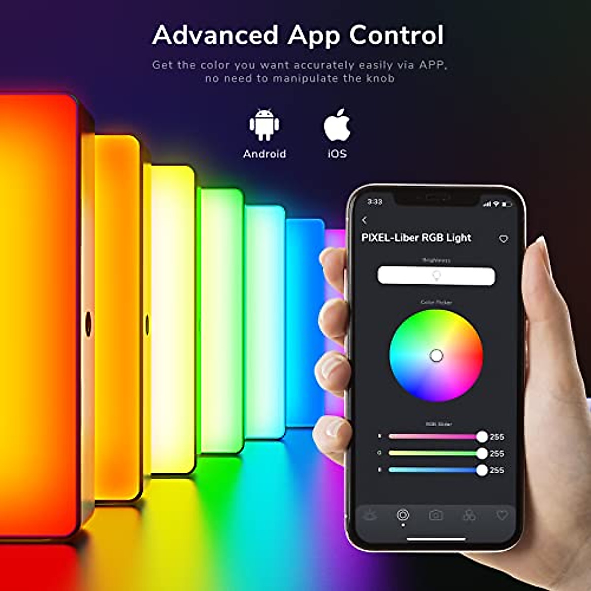 Pixel Liber RGB Video Light,Support Magnetic Attraction and App,Full Color,2500K-8500K, Mini LED Aluminum Alloy Body Portable Pocket Video Light for Tiktok, Video Conference, Photography，YouTube.