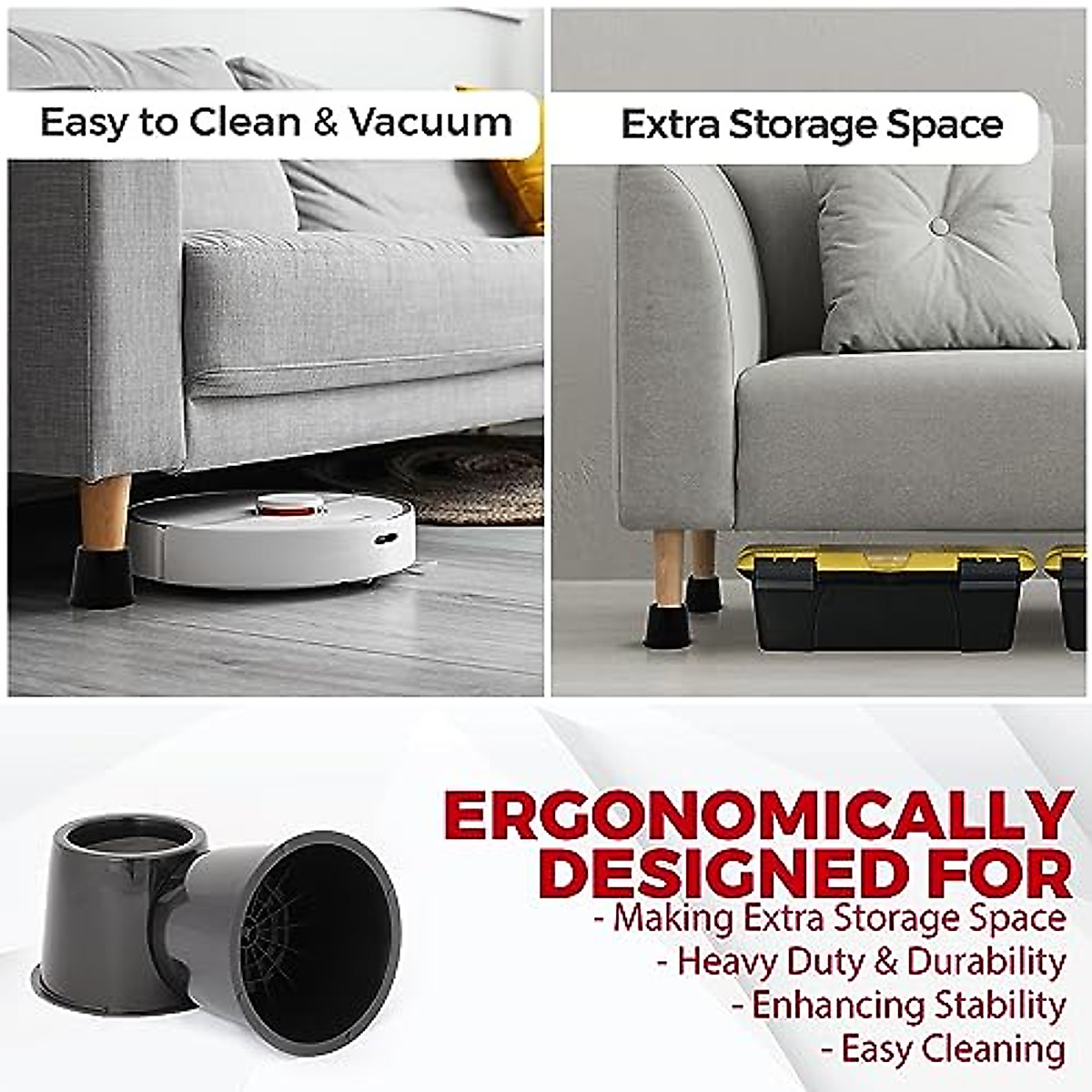 Utopia Bedding Bed Risers 3 Inch - 8 Pack - Round Furniture Risers with Top Anti-Slip Foam with Metal Plate & Bottom Rubber Pads - Bed Risers Heavy Duty for Sofa, Couch & Chair Lifts (Black)