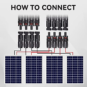 Goupchn Solar Y Branch Connectors 1 Pair Solar Panel Parallel Connectors 1 to 4 Splitter Solar Cable Wire Plug Tool Kit for Solar Panel