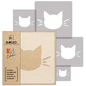 NAKLEO 5 pcs Reusable Plastic Stencils - Cat Kitten Animal - 13.4" to 3.5" - Pattern Children Kids Painting Template Room Decor - Craft DIY Wall Furniture