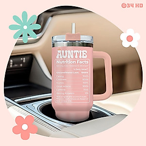 34HD Best Auntie Ever Tumbler with Handle and Straw, 40oz Stainless Steel Aunty Mug, Aunt Coffee Cup, Aunt Birthday Mothers Day Gifts from Nieces and Nephew
