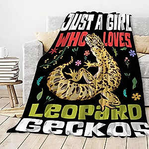 Leopard Gecko Blanket,Funny Gecko Gifts,Just A Girl Who Loves Leopard Gecko Flannel Throw Blanket,Super Soft Cozy Blanket,Fuzzy Warm Cozy Bedding Blankets for Couch Bed,40"x50"-Throw Size for Kids