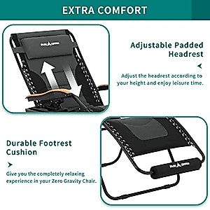 UDPATIO Zero Gravity Chair Set of 2 XL 30In Oversized Outdoor Anti Gravity Chairs Patio Lounge Folding Adjustable Chair with Cup Holder Foot Pad & Padded Headrest, Support 500lbs