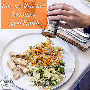 HOME EC Glass Salt and Pepper Shakers Set with Adjustable Pour Holes - Stainless Steel Salt Shaker and Pepper Shaker - Farmhouse Salt and Pepper Shaker Set for Himalayan, Kosher Sea Salts & Spices