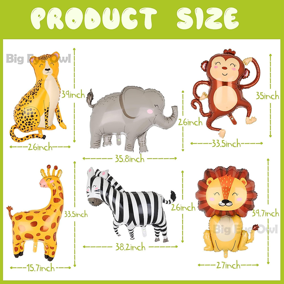 Jungle Safari Animal Balloons Birthday Party Decorations Giant Safari Balloon For Boy Wild One Theme Zoo Monkey Elephant Zebra Leopard Crocodile Giraffe Shaped