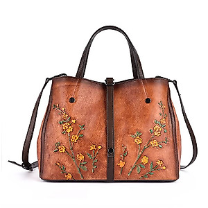 LMKIDS Genuine Leather Satchel for Women Top Handle Bags Handmade Purse Vintage Hobo Crossbody Handbags Tote Bag (Brown)