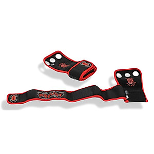 ROBUST FITNESS Genuine Leather Hand Grips for Gymnastics & Cross-Training, Pull-ups, Weightlifting, WODs with Neoprene Wrist warps. Palm Shield from Rips & Blisters. (Red, Medium)